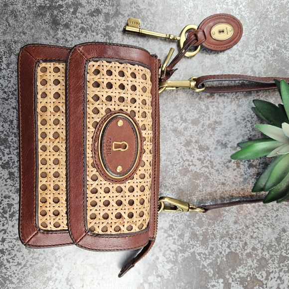 Fossil | Bags | Vintage Fossil Reissue Cane Leather Top Zip Flap ...